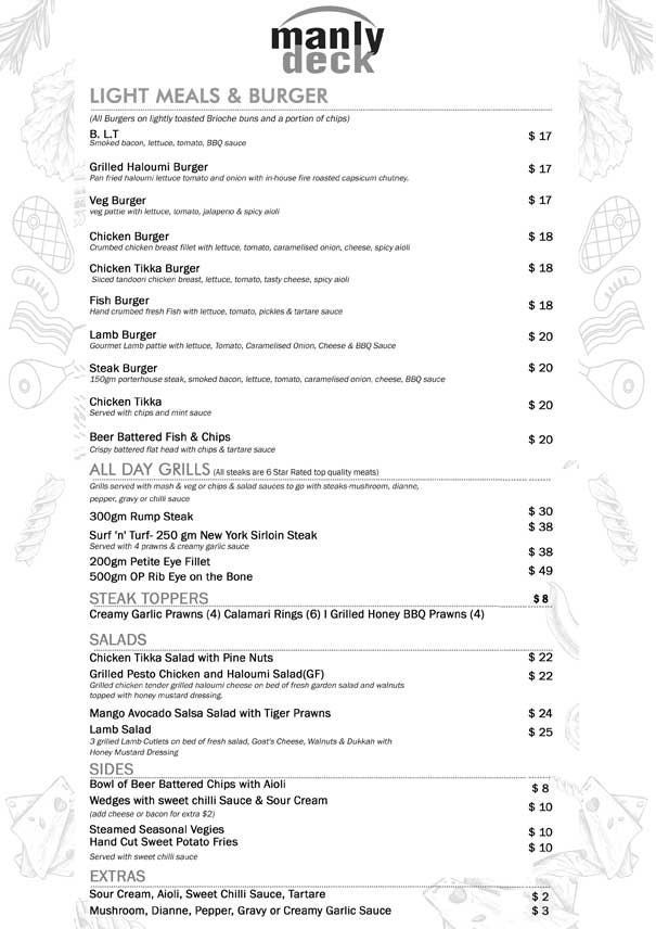 Dinner Menu | Manly Deck